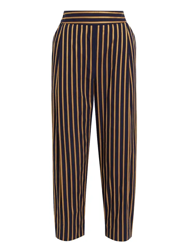 Palmer//harding Serenity Cropped Striped Cotton-poplin Pants - Navy