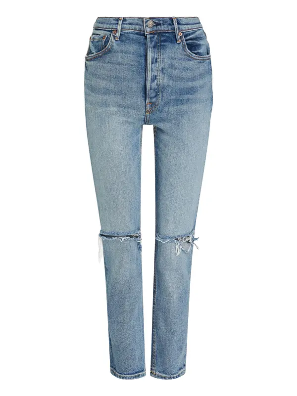GRLFRND Karolina Distressed Slim-leg Jeans - Mid Denim