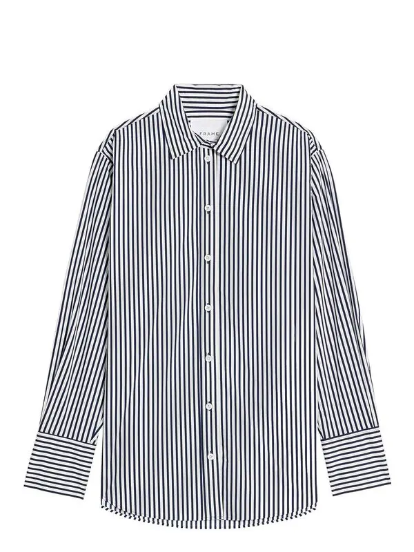 FRAME Striped Cotton-poplin Shirt - Navy