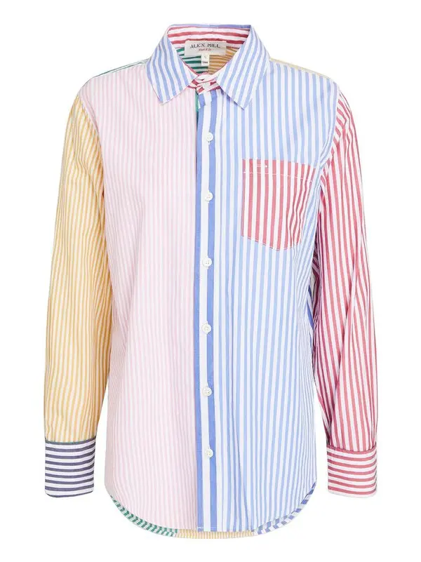 ALEX MILL Wyatt Striped Cotton-poplin Top - Light Blue