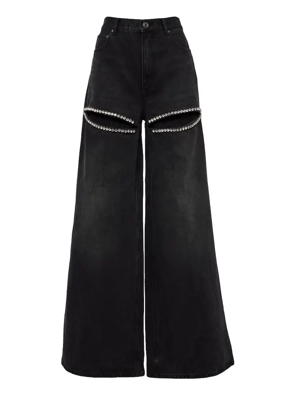 AREA Crystal-embellished Wide-leg Jeans - Black
