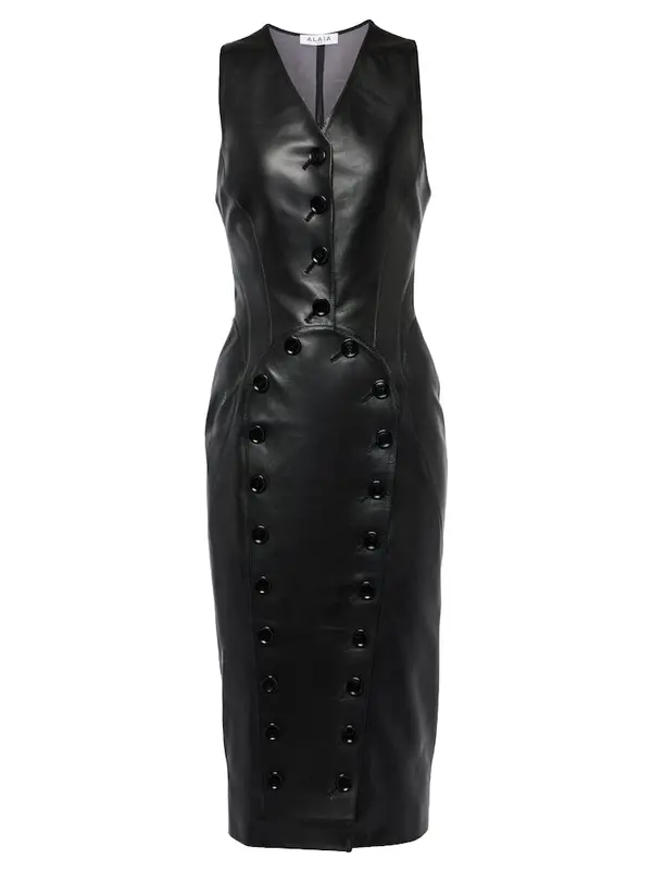 Alaïa Leather Midi Dress - Black
