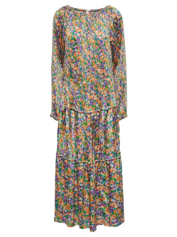 Plan C Floral Pleated Midi Dress - Multicoloured