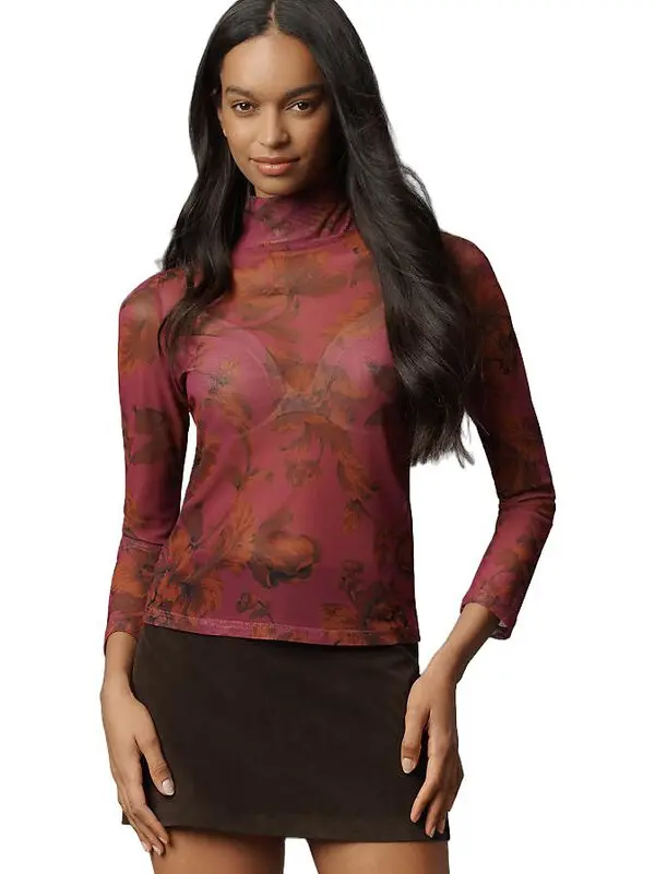 Anthropologie Mesh Turtleneck Top - Raspberry