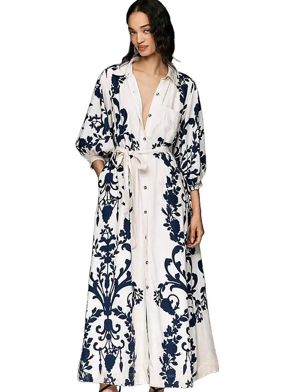 Maeve The Mona Linen Shirt Dress - Navy