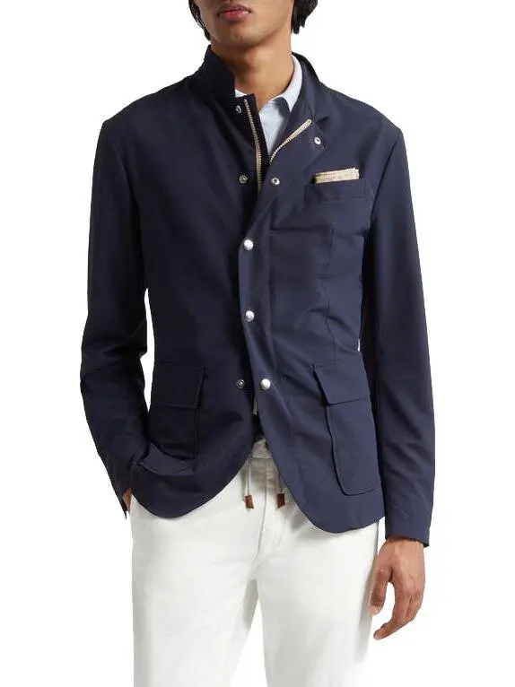 Eleventy Stand Collar Wool Blend Jacket - Blue