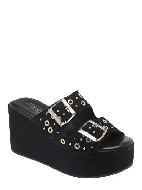 Cordani Jayne Platform Wedge Slide Sandal - Crosta Nero