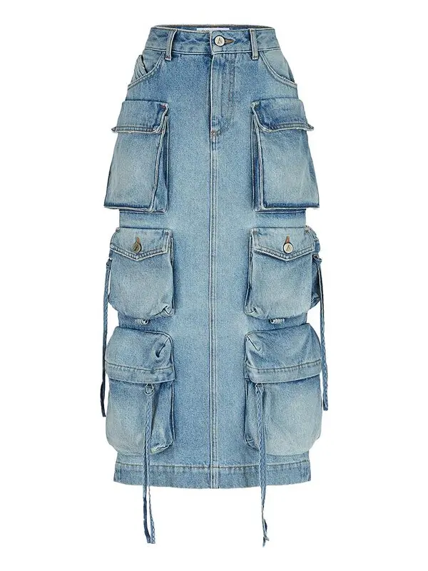 Attico Denim Midi Skirt - Sku Blue