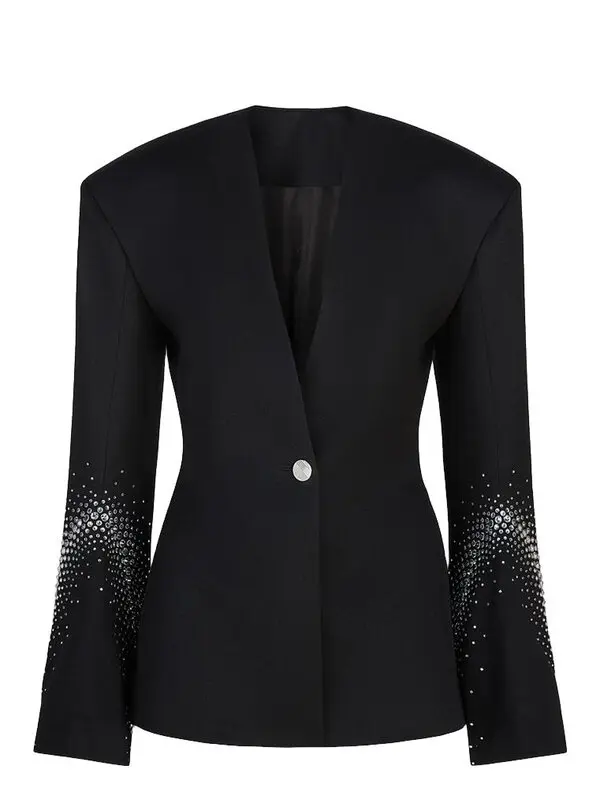 Attico Single-button Virgin Wool Blazer - Black And Silver