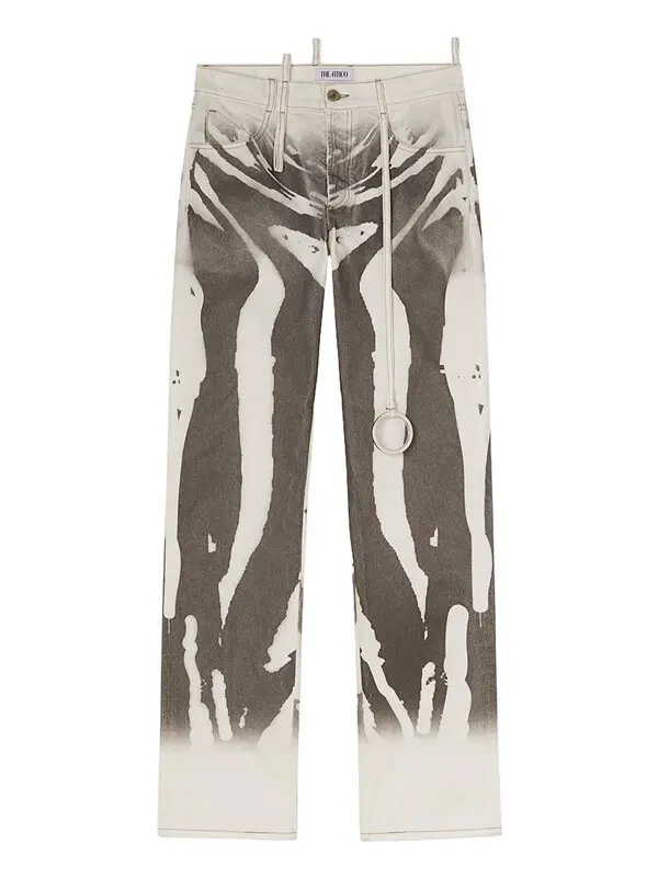 Attico Cotton Straight Leg Pants - Dark Grey And White