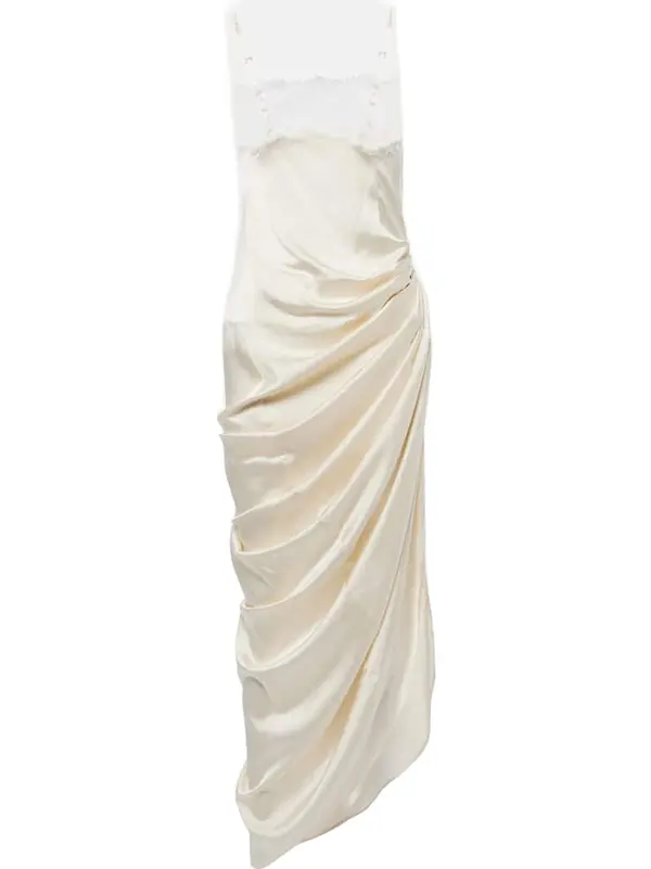 Jacquemus La Saudade Brodée Satin Slip Dress - White