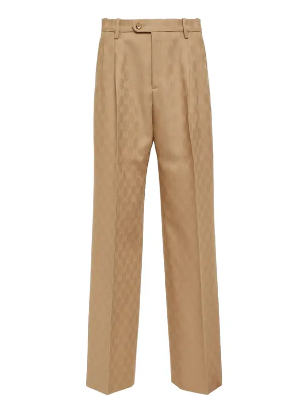 Gucci Gg Wool Jacquard Straight Pants - Beige
