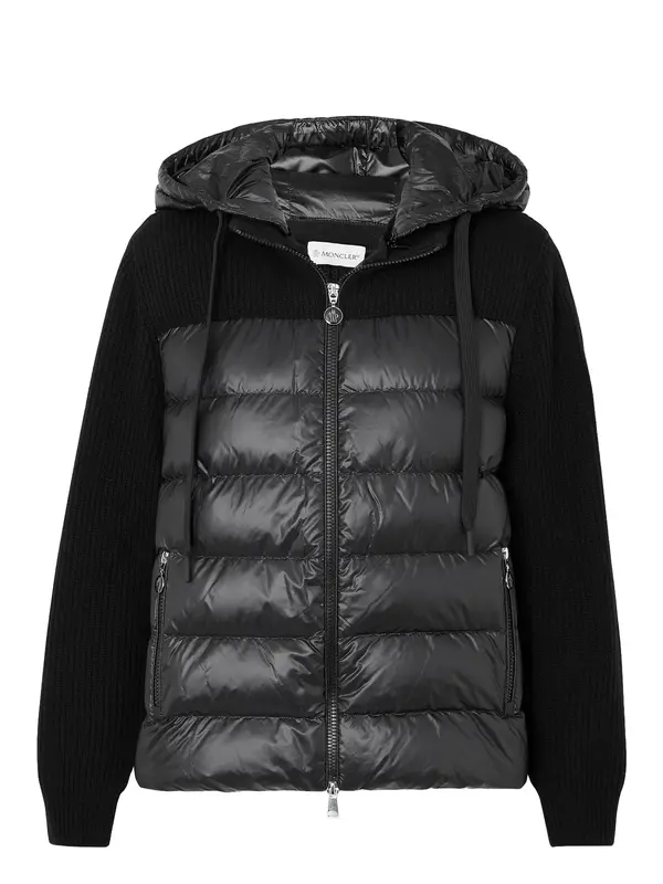 Moncler Ribbed Quilted Hooded Wool-trimmed Shell Down Jacket - Black