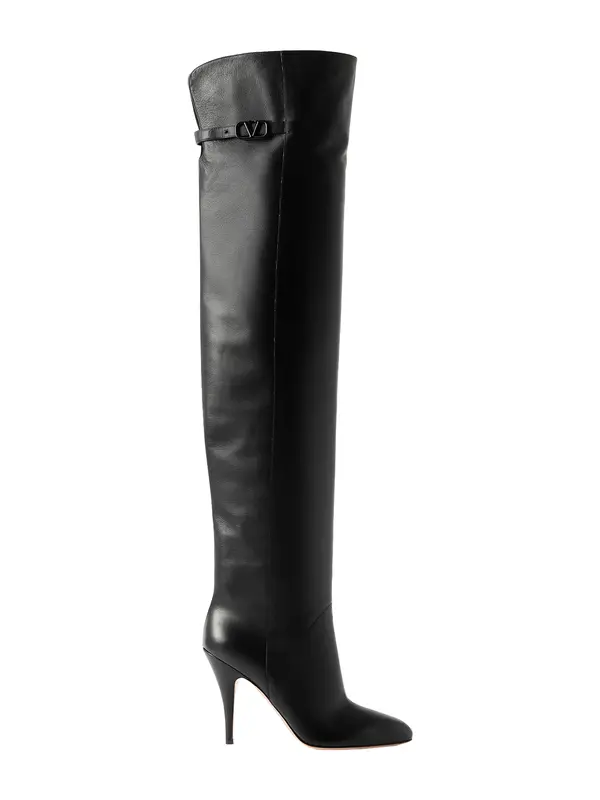Valentino Garavani 105 Buckle-embellished Leather Over-the-knee Boots - Black