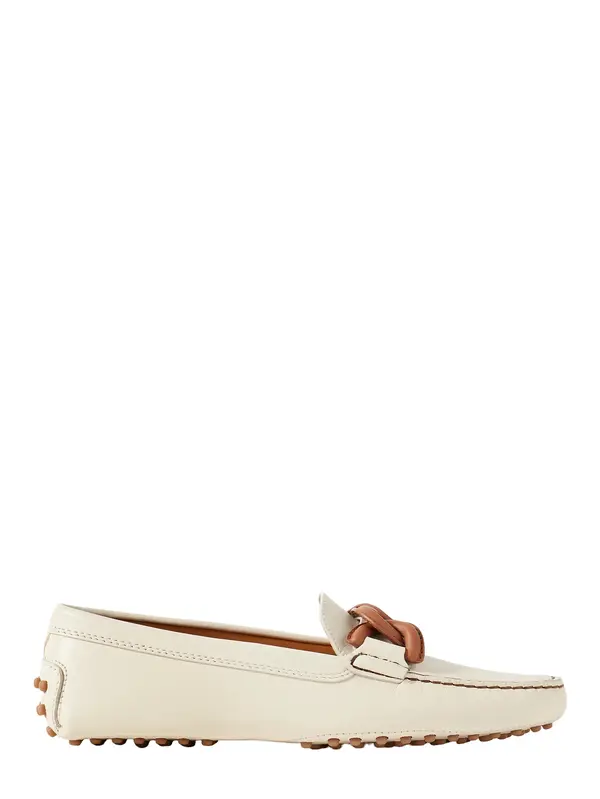 TOD'S Gommini Catena Leather Loafers - White