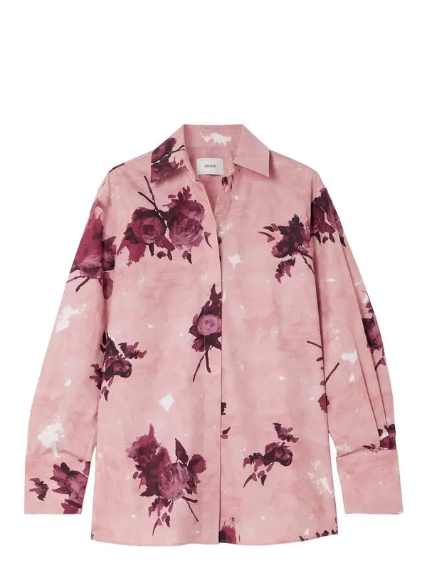 Erdem Floral-print Cotton-poplin Shirt - Pink