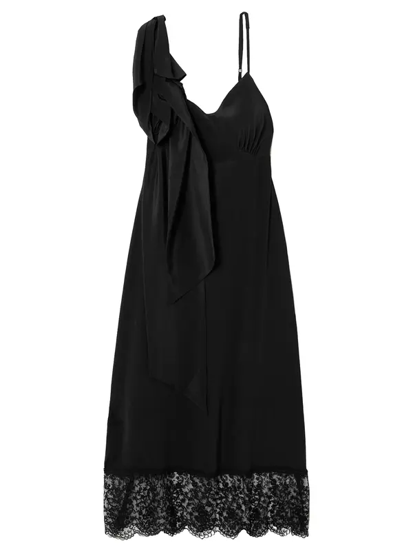 Simone Rocha Lace-trimmed Draped Crepe Midi Dress - Black