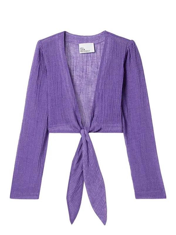 Lisa Marie Fernandez Net Sustain Cropped Tie-front Blouse - Purple