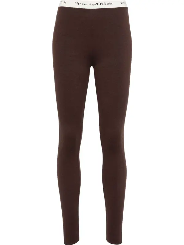 SPORTY & RICH Logo-waistband Knitted Leggings - Brown