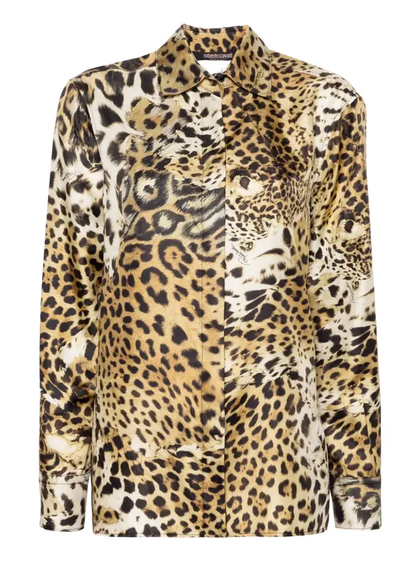 Roberto Cavalli Leopard-print Silk Shirt - Neutrals