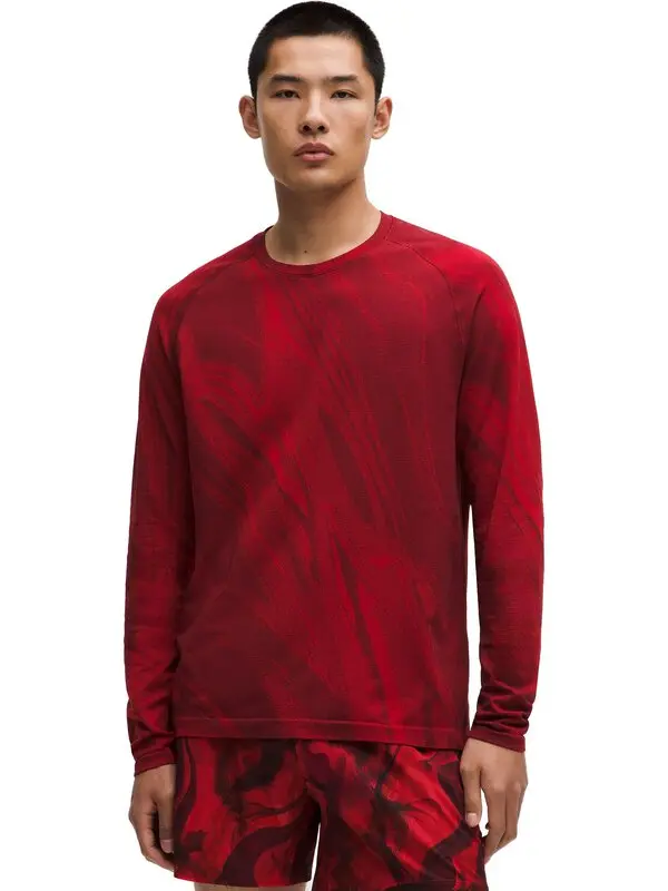 Lululemon Metal Vent Tech Long-sleeve Shirt - Swirling Plumes Oxford Red/burgundy Bay