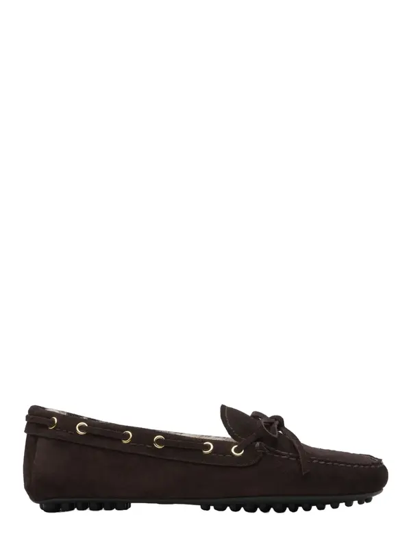 Car Shoe Bow-detail Suede Loafers - Brown