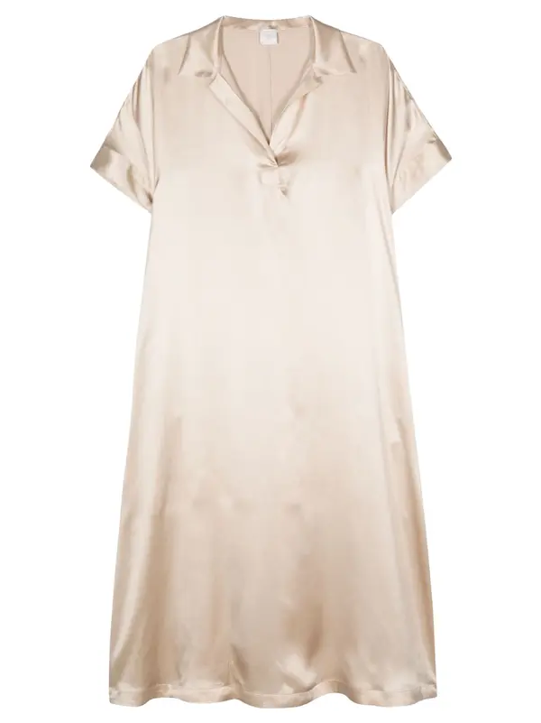 Eleventy Satin Silk Midi Dress - Neutrals
