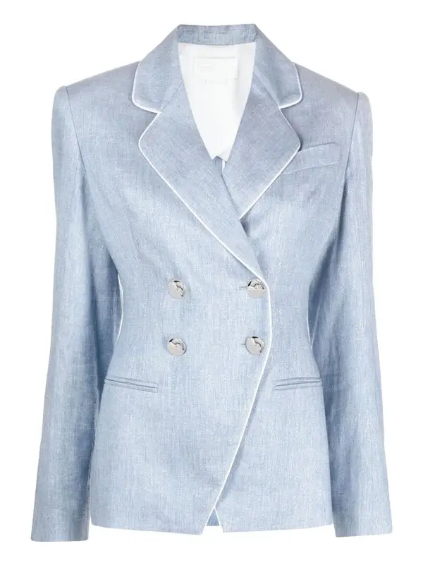 GENNY Pipe-trimmed Double-breasted Blazer - Blue