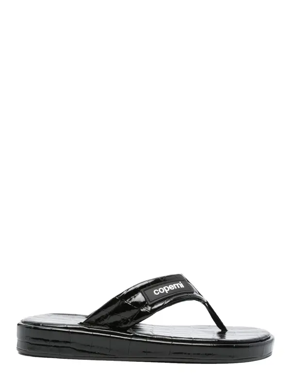 Coperni Crocodile-embossed Leather Flip Flops - Black