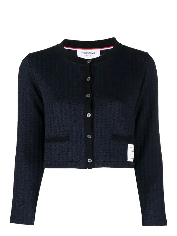 Thom Browne Checkered Jacquard Cropped Cardigan - Blue