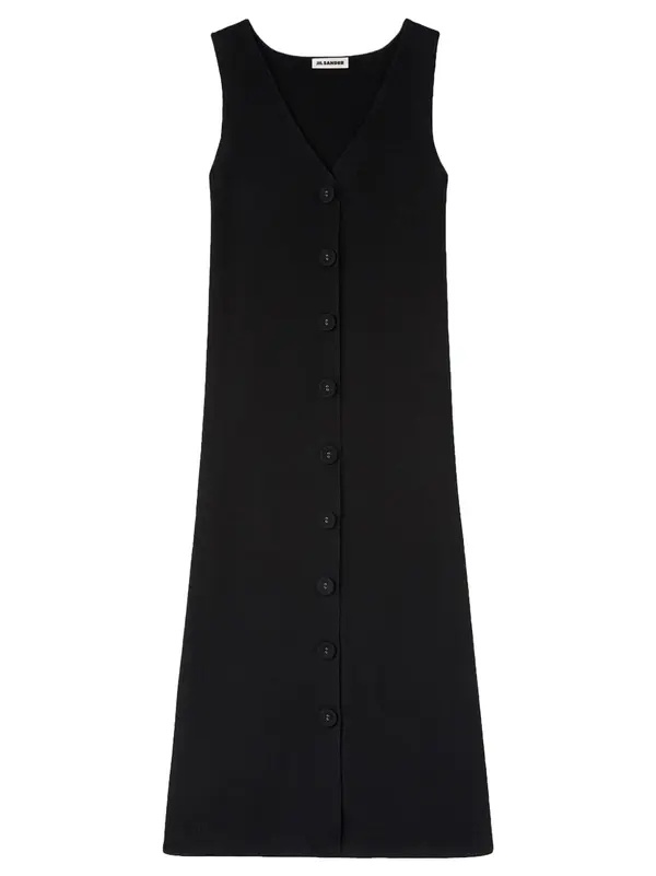 JIL SANDER V-neck Knitted Midi Dress - Black