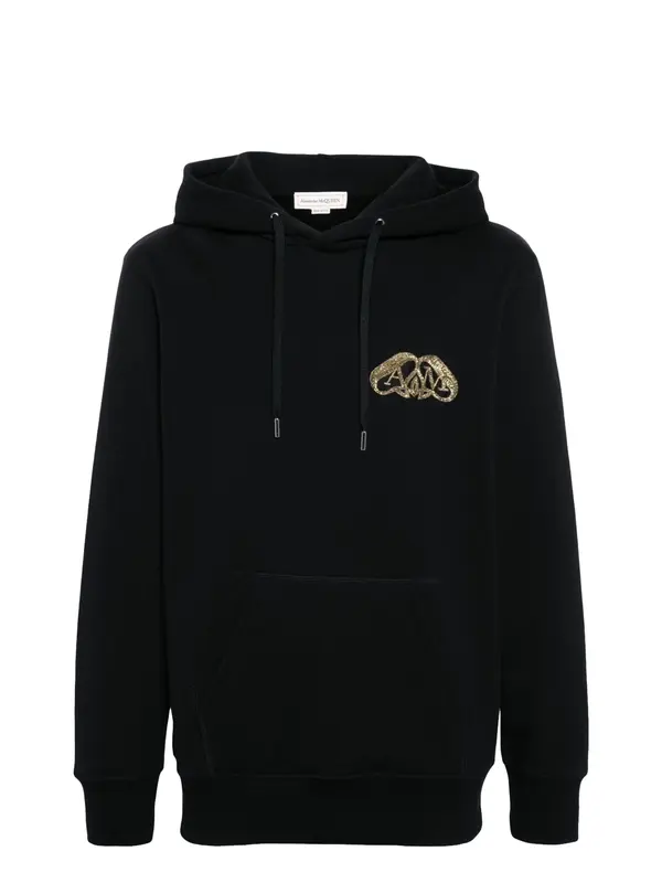 Alexander McQueen Half Seal Logo Cotton Hoodie - Black
