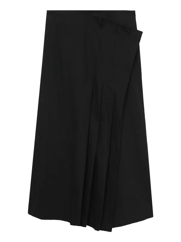 Y’s Asymmetric Poplin Midi Skirt - Black