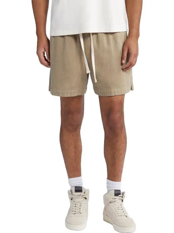 FRAME Elastic Waist Cotton Terry Shorts - Dark Beige