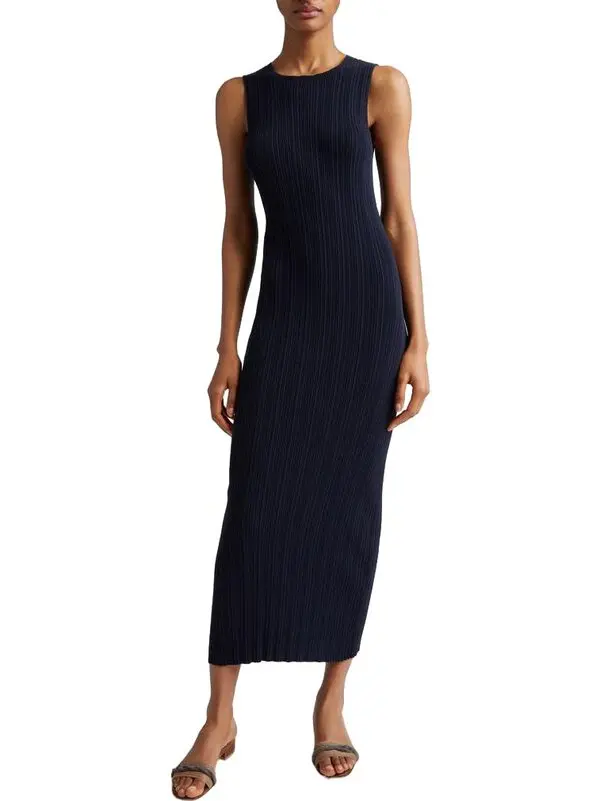 Eleventy Sleeveless Cotton Rib Midi Sweater Dress - Blue