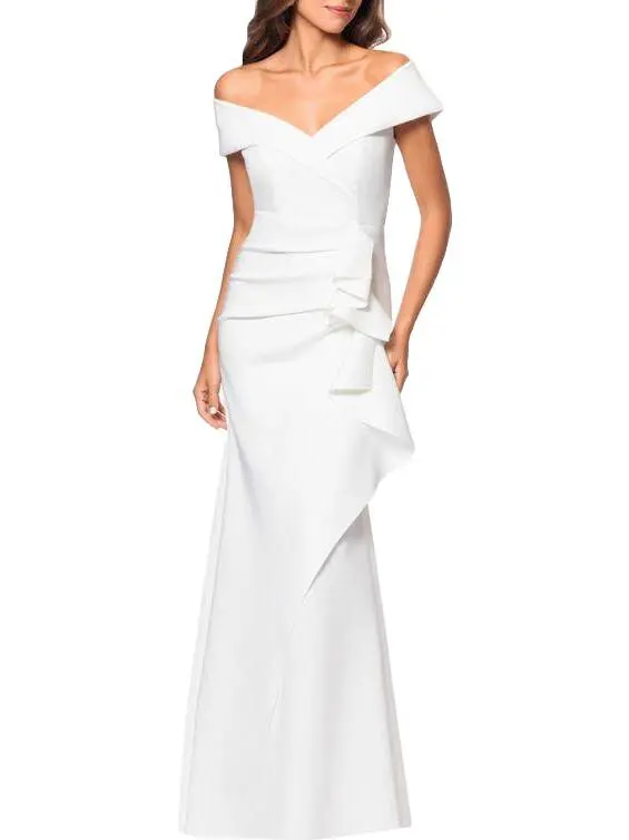 XSCAPE EVENINGS Off-the-shoulder Scuba Crepe Gown - Ivory