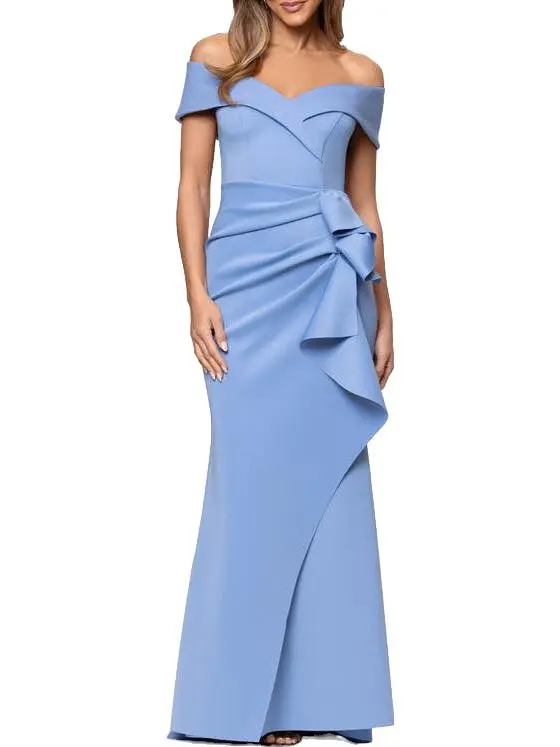 XSCAPE EVENINGS Off-the-shoulder Scuba Crepe Gown - Slate