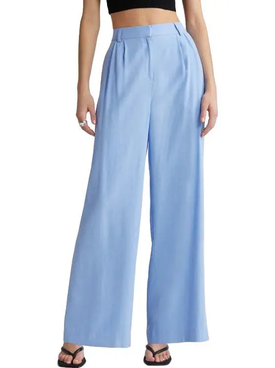 OPEN EDIT High Waist Wide Leg Trousers - Blue Hydrangea