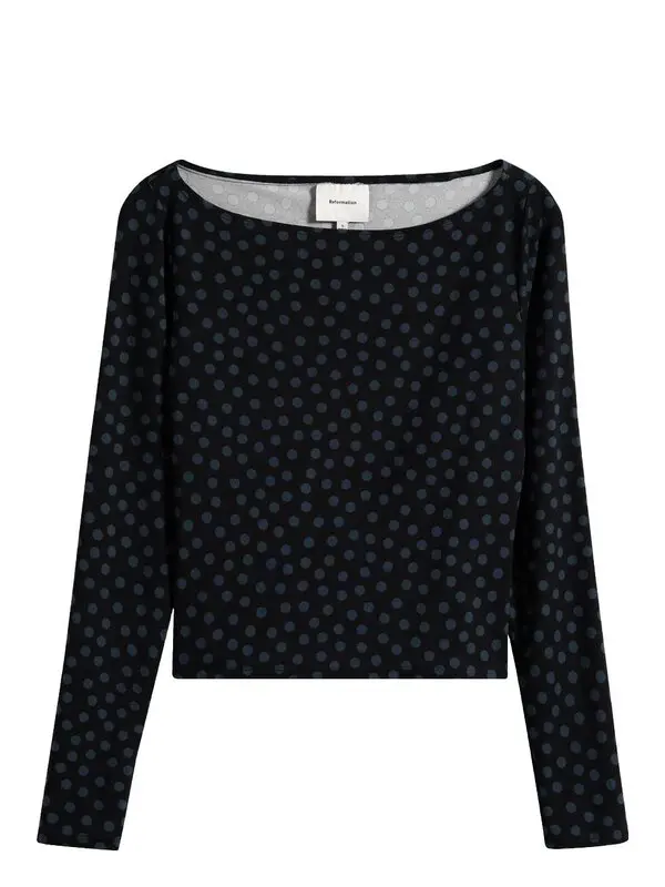 REFORMATION Wiley Ballet Neck Long Sleeve Top - Cosmic Dot