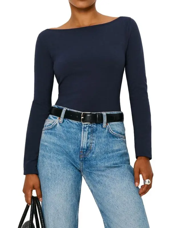 REFORMATION Wiley Ballet Neck Long Sleeve Top - Midnight