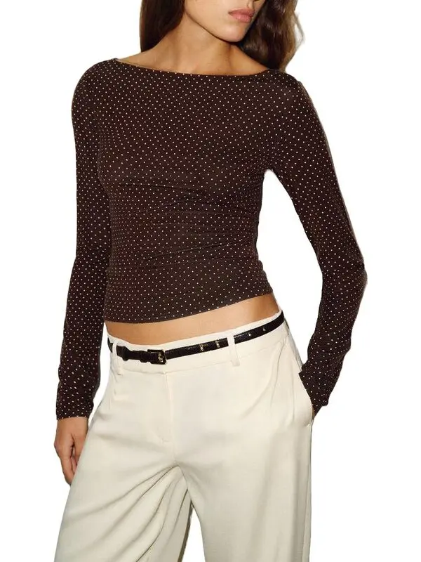 REFORMATION Wiley Ballet Neck Long Sleeve Top - Pin Dot