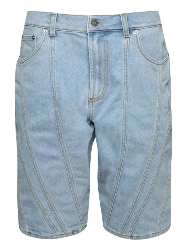 MUGLER Spiral Baggy Denim Shorts - Light Blue
