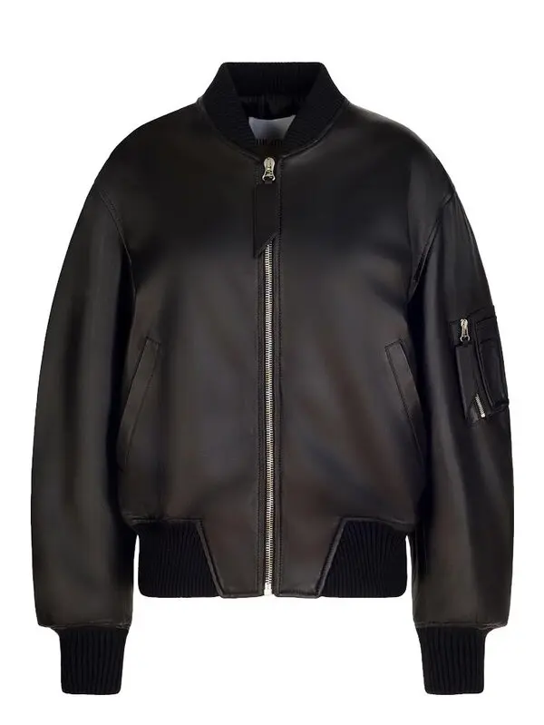 Attico Anja Leather Bomber Jacket - Black