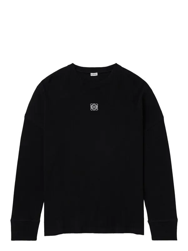 Loewe Oversized Logo-embroidered Ribbed Cotton T-shirt - Black