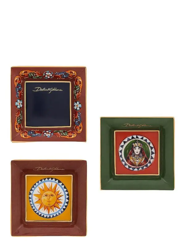 DOLCE & GABBANA CASA Carretto Set Of 3 Square Trinket Dish - Multi