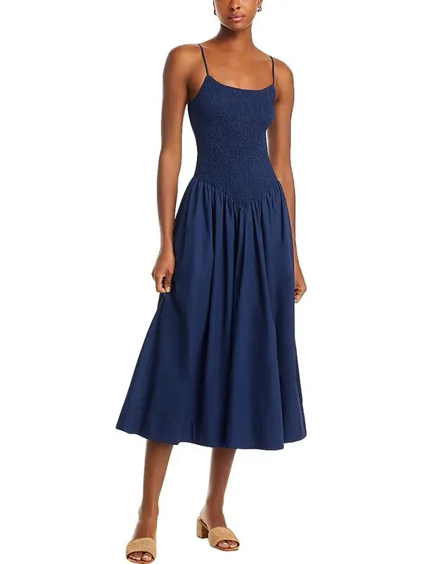 LUCY PARIS Smocked Waist Midi Dress - Navy