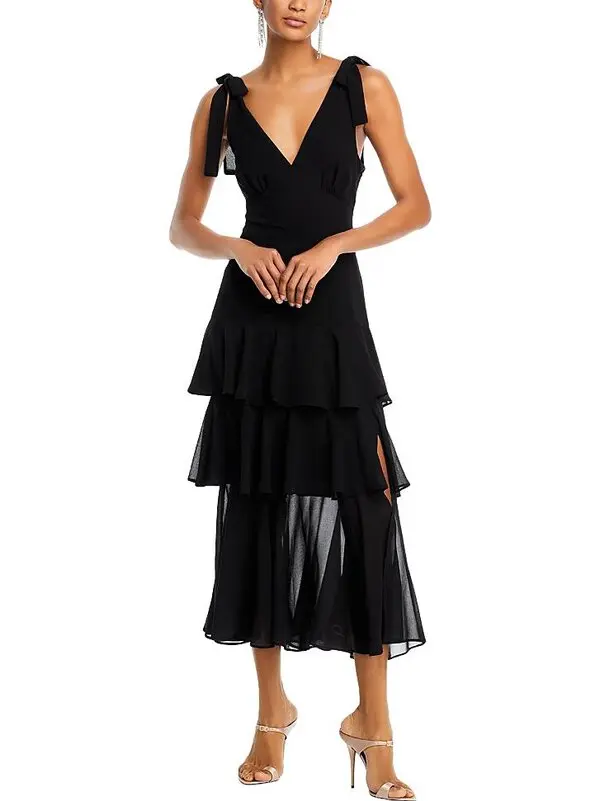 WAYF Hampton Tiered Midi Dress - Black