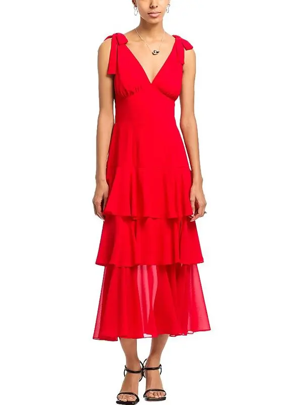 WAYF Hampton Tiered Midi Dress - Red