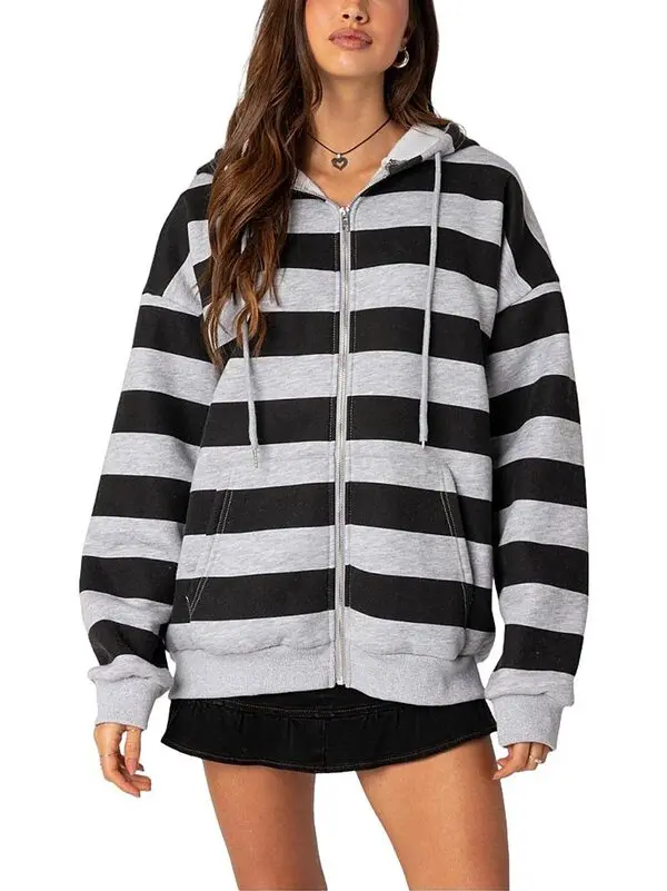 EDIKTED Maritza Oversized Zip Up Hoodie - Gray Melange