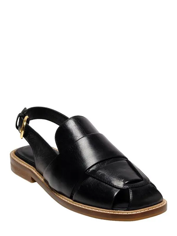 Free People Libby Square Toe Slingback Fisherman Sandals - Black